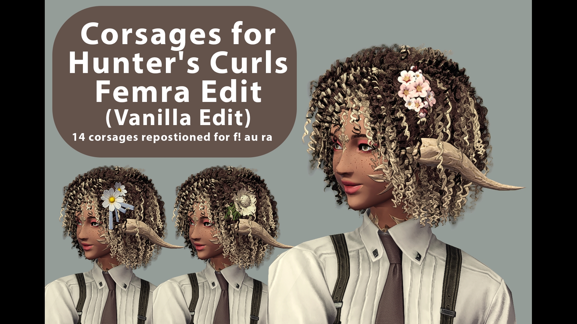 Corsages for Hunter's Curls Femra Edit (Vanilla Edit) | XIV Mod Archive
