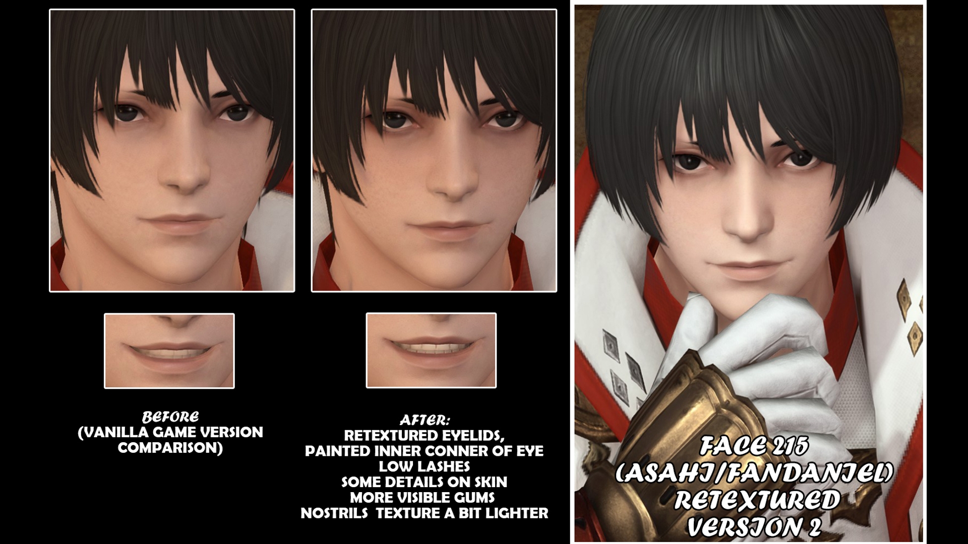 [S]Asahi,Fandaniel,Face215 retextured skin version 2 | XIV Mod Archive