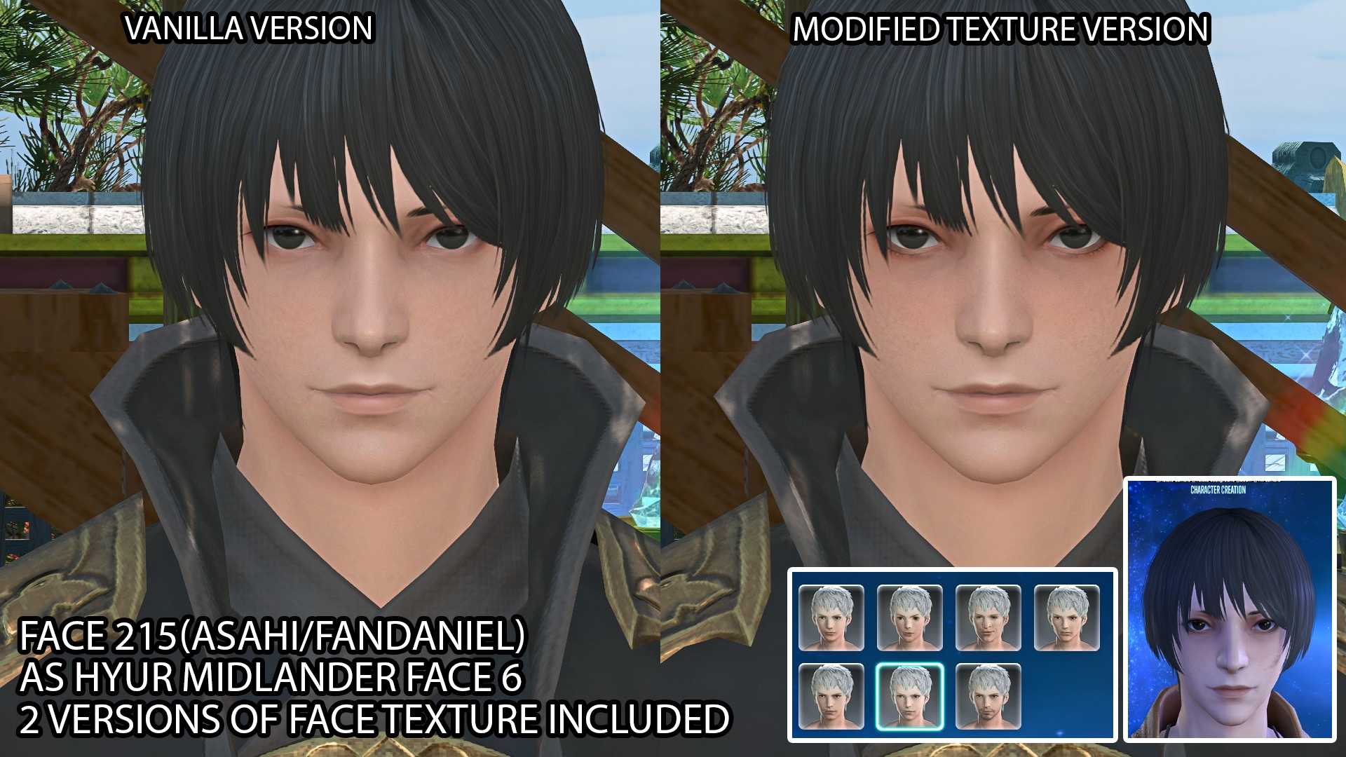 Face 215(Asahi/Fandaniel) as Face 6 Hyur Midlander+ long brows versions ...