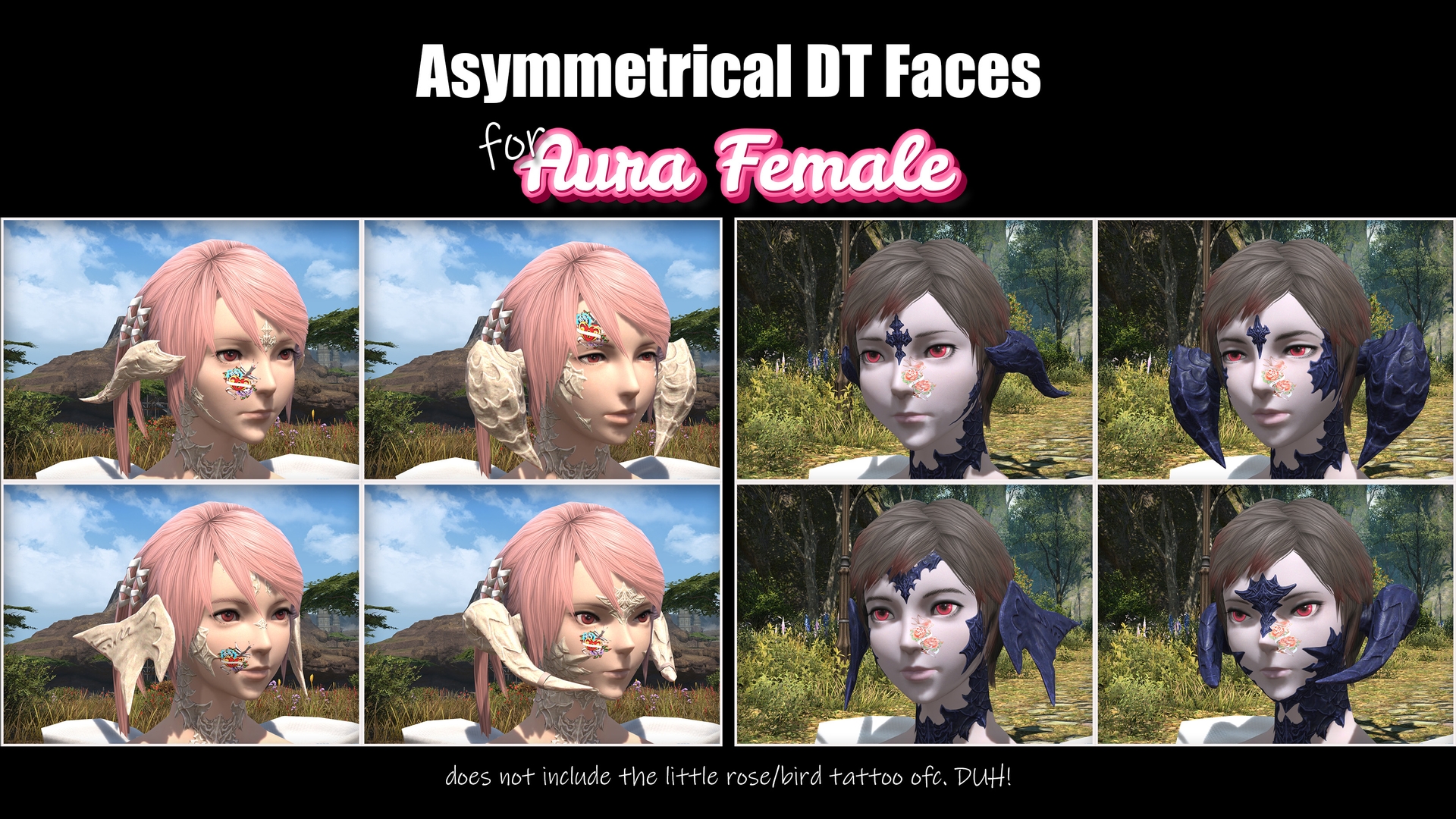 Asymmetrical DT Faces for Aura female | XIV Mod Archive