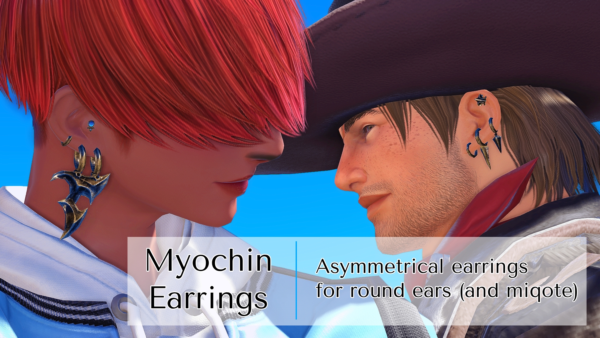 Myochin Earrings | Asymmetrical Earrings for Round Ears | XIV Mod Archive